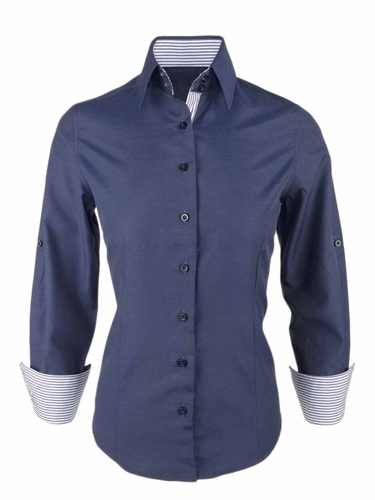Womens Navy Stripe Contrast Long Sleeve Uniform Edit