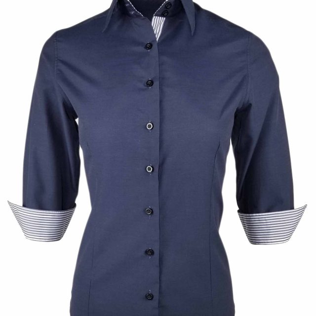 Women's Navy Stripe Contrast - Three Quarter Sleeve - Uniform Edit