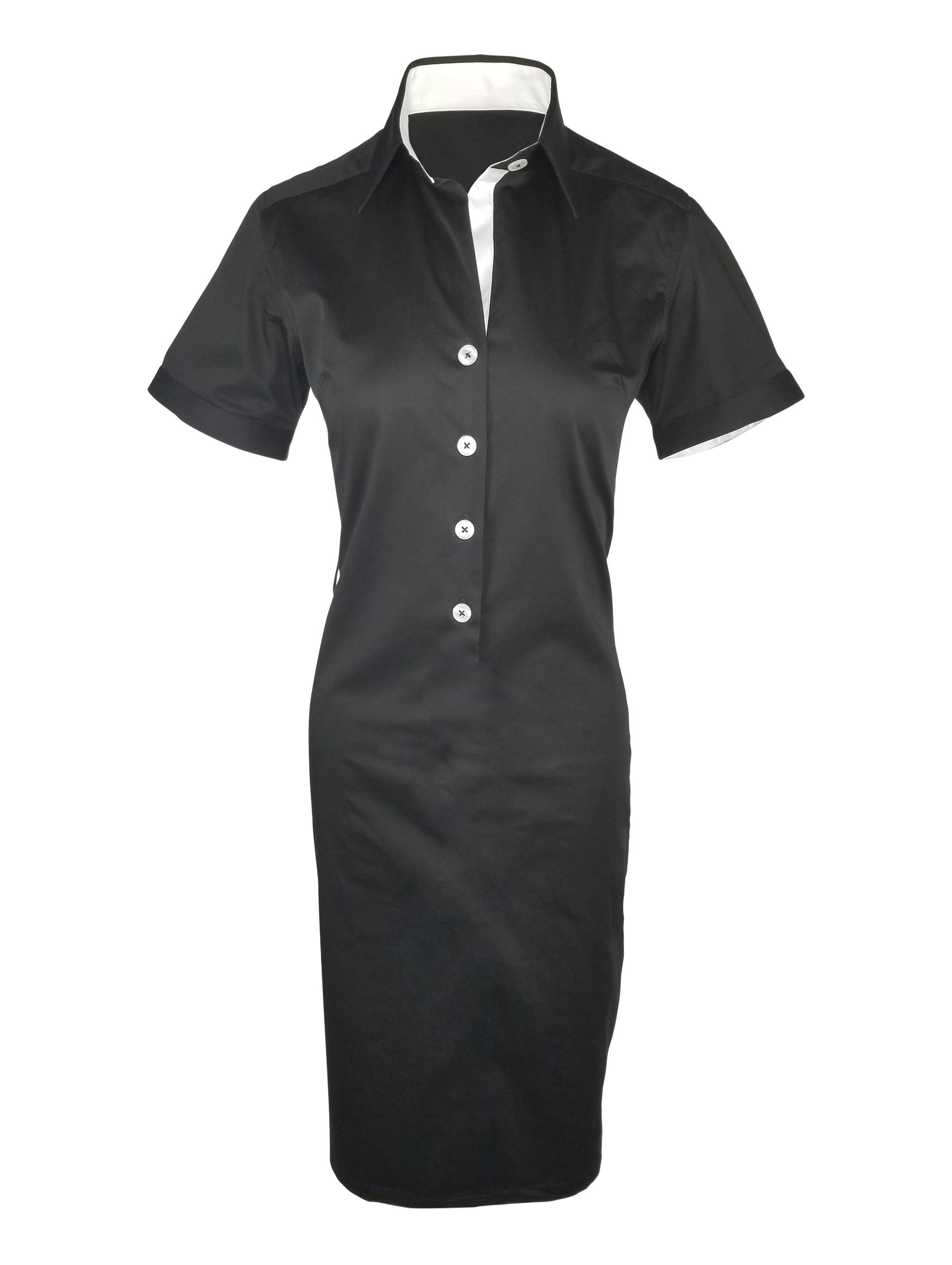Shirt Dress Black - White Contrast Short Sleeve | Uniform Edit
