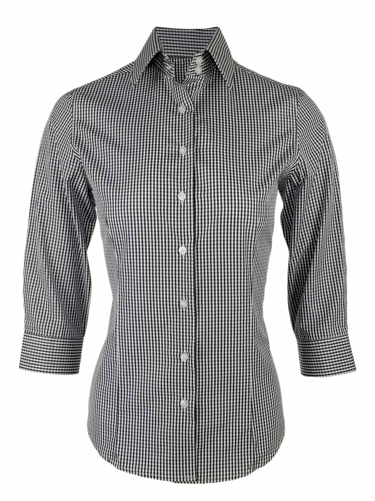Women's Venice Check Shirt - Black White Check Three Quarter Sleeve ...