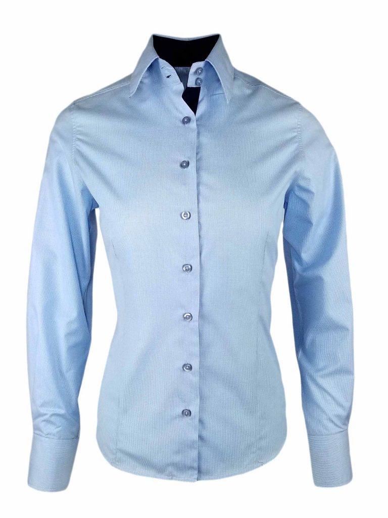 Women's Blue Micro Check Contrast - Long Sleeve - Uniform Edit