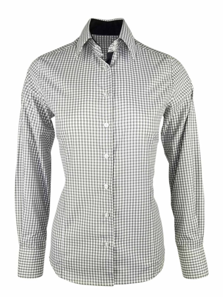 Women's Grey Check with Charcoal Contrast Shirt - Long Sleeve - Uniform ...