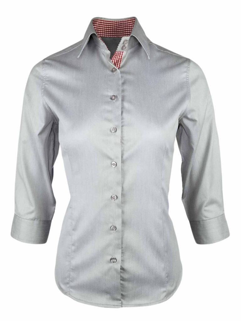 Women's Grey with Red Check Contrast Shirt - Three Quarter Sleeve ...