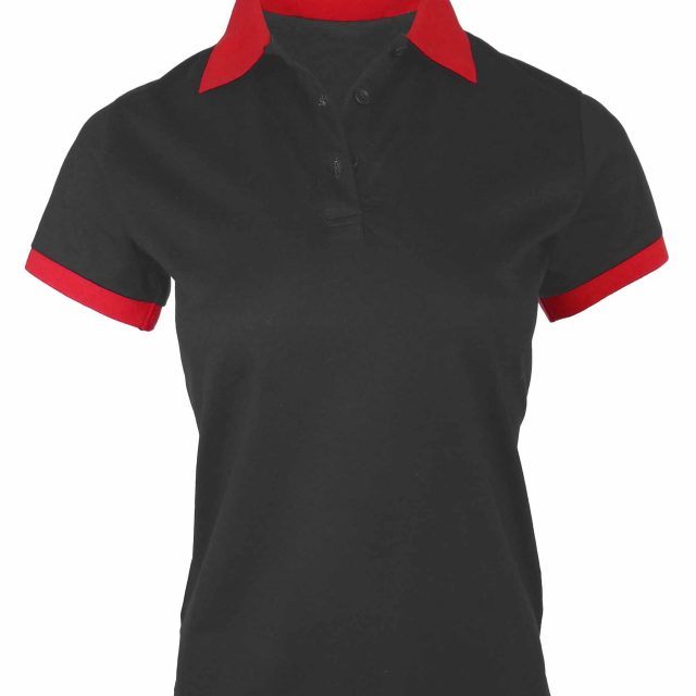 Women's Two Tone Mercerized Polo - Black and Red - Uniform Edit